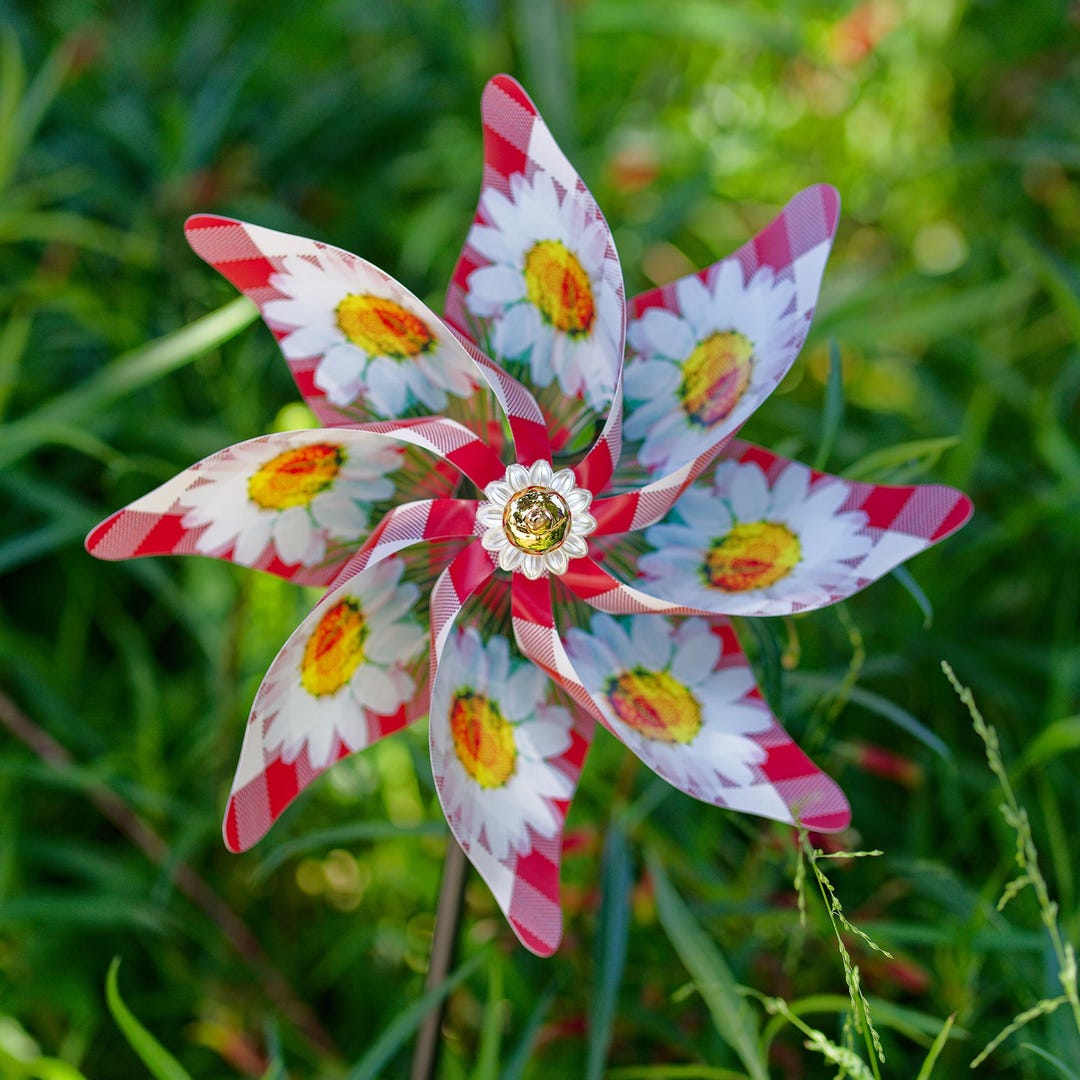 Red Gingham Daisy Picnic Pinwheel Spinner Whirligig Windmill Fan - Etsy