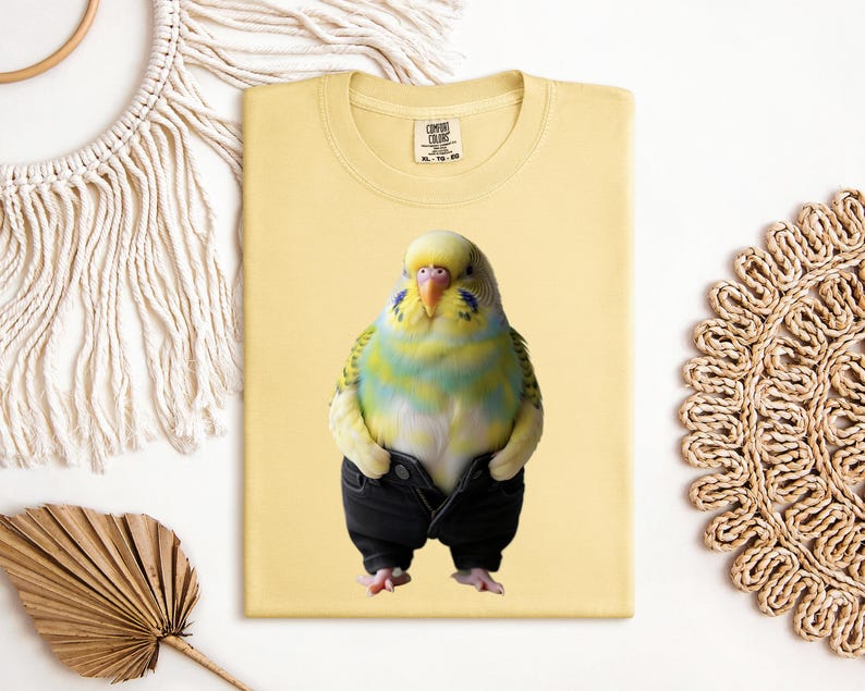 Budgie Parakeet Wearing Pants T-shirt, Whimsical Bird Lover Graphic Tee ...