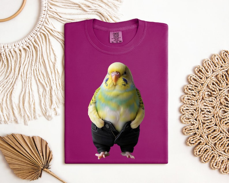 Budgie Parakeet Wearing Pants T-shirt, Whimsical Bird Lover Graphic Tee ...