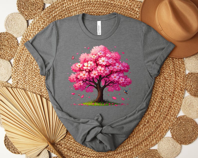 Sakura Cherry Blossom Tree Graphic T-shirt, Pink Floral Spring Apparel ...