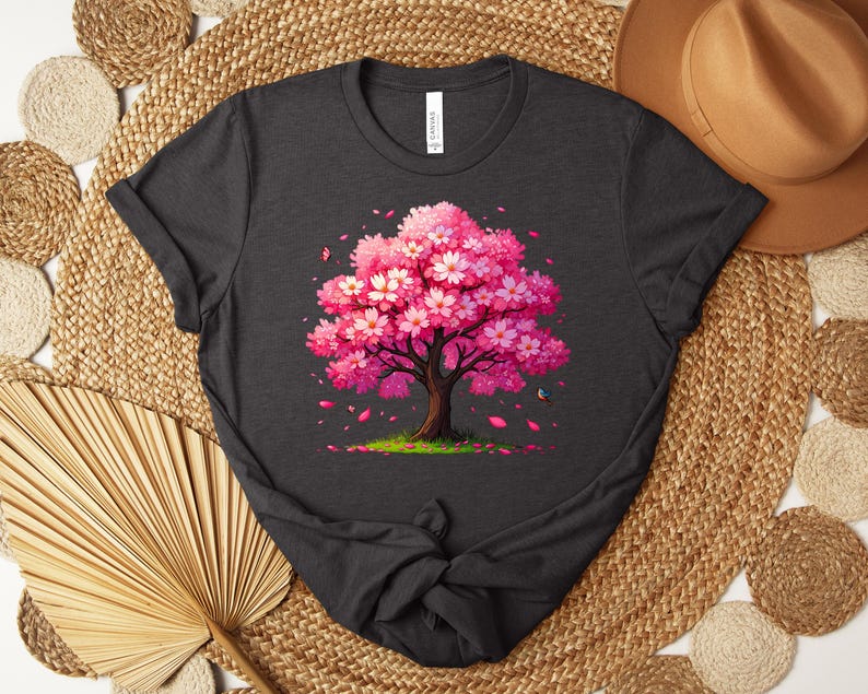 Sakura Cherry Blossom Tree Graphic T-shirt, Pink Floral Spring Apparel ...
