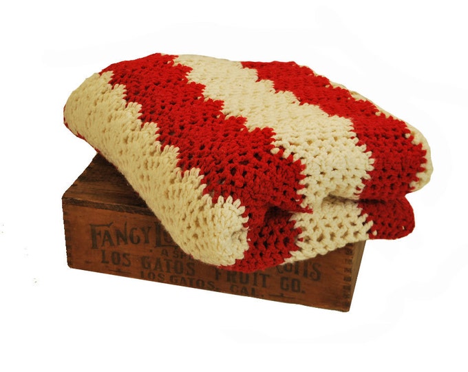 Vintage Afghan / Throw Blanket / Red and White Blanket - Etsy