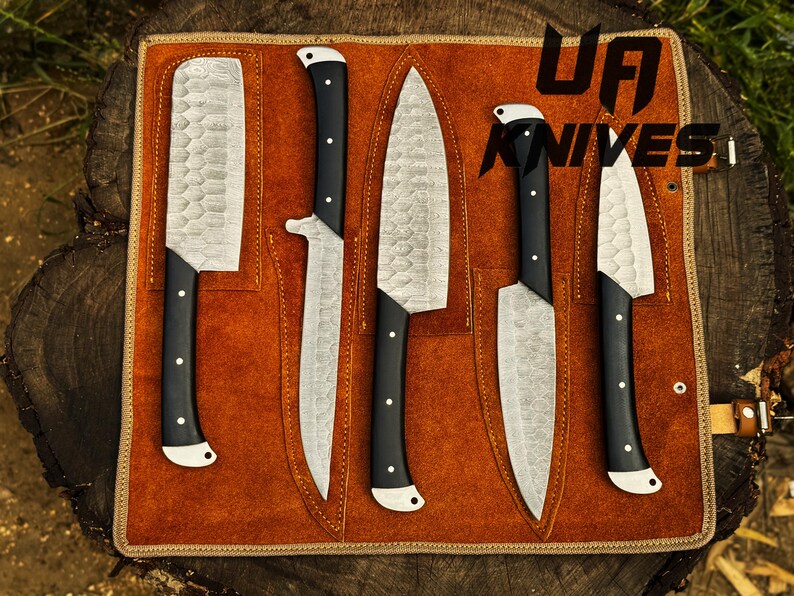 UA Nile Forge - Hand Forged Carbon Steel 5 Pcs Chef Set With Leather ...
