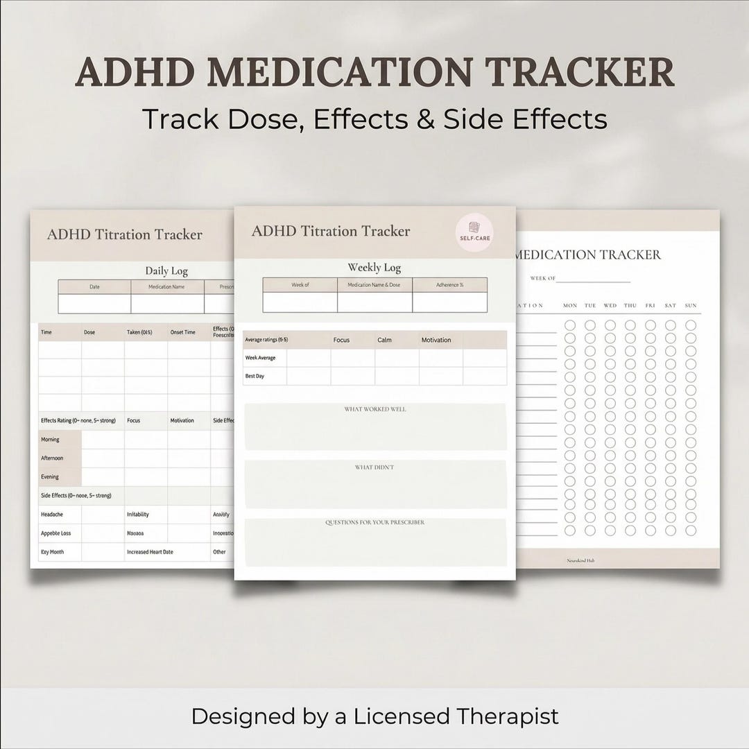 ADHD Medication Tracker, Titration Log, ADHD Dose Tracker, Side Effects ...
