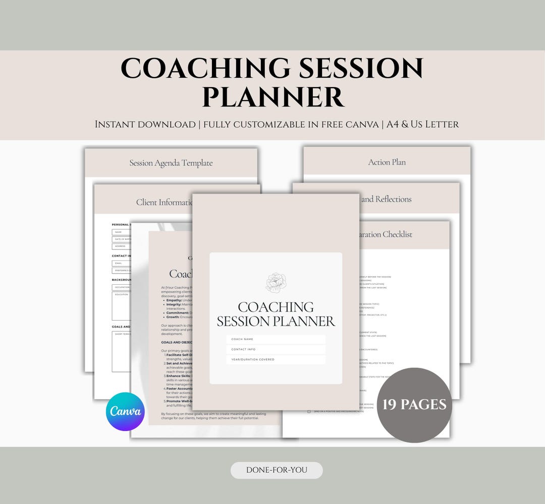 Coaching Session Planner Template | Coaching Session Agenda | Canva ...