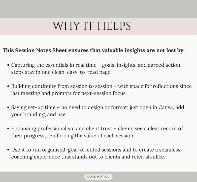 Coaching Session Notes Template: Canva & PDF, A4/US Letter - Etsy