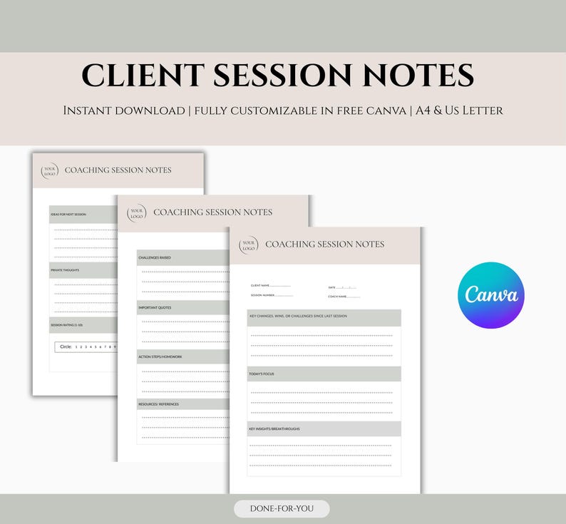 Coaching Session Notes Template: Canva & PDF, A4/US Letter - Etsy