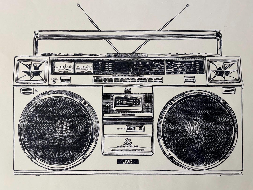 Boombox Radio JVC RC-M70 Block Print - Etsy