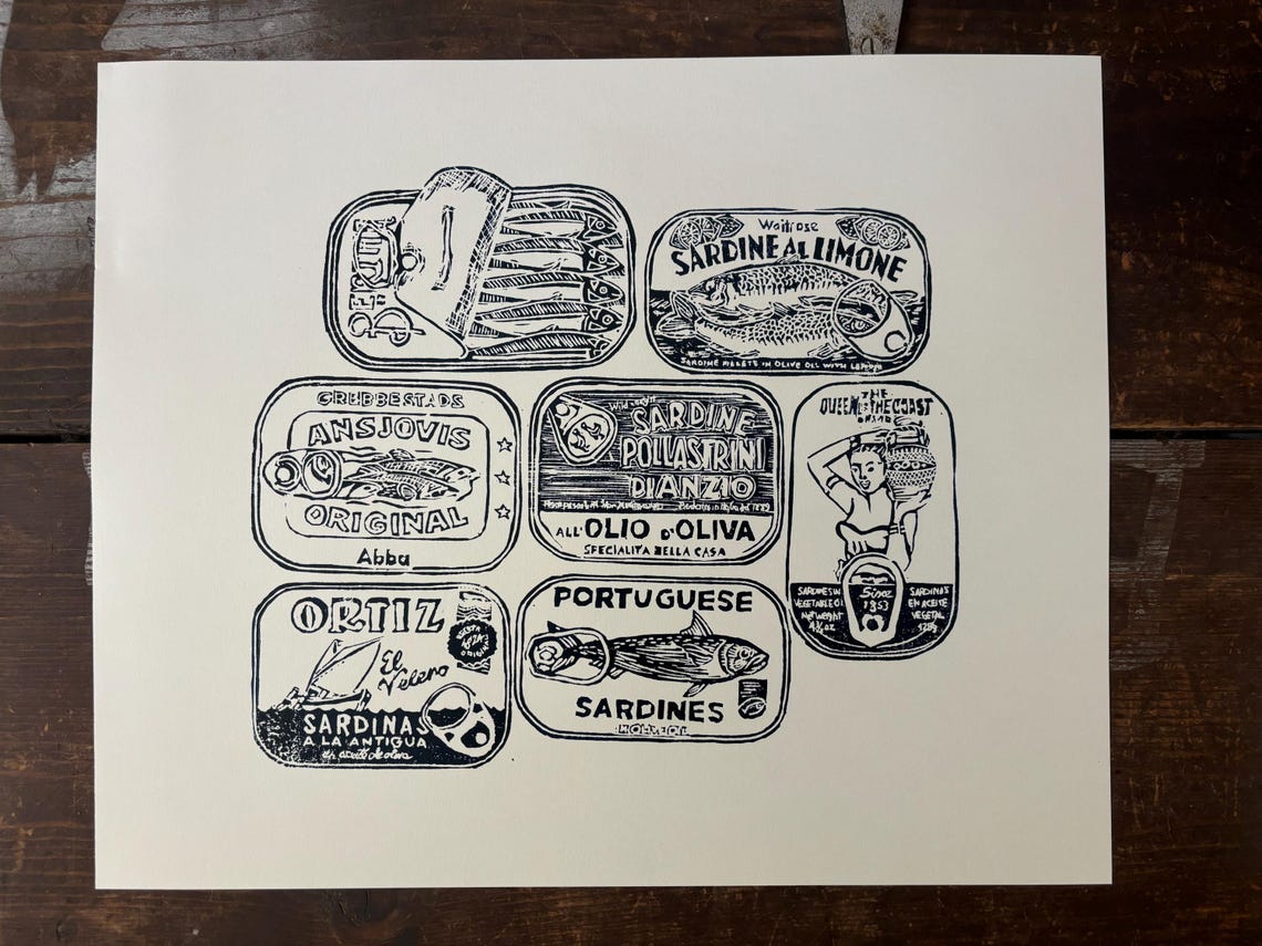 Sardine Tin Block Print - Etsy