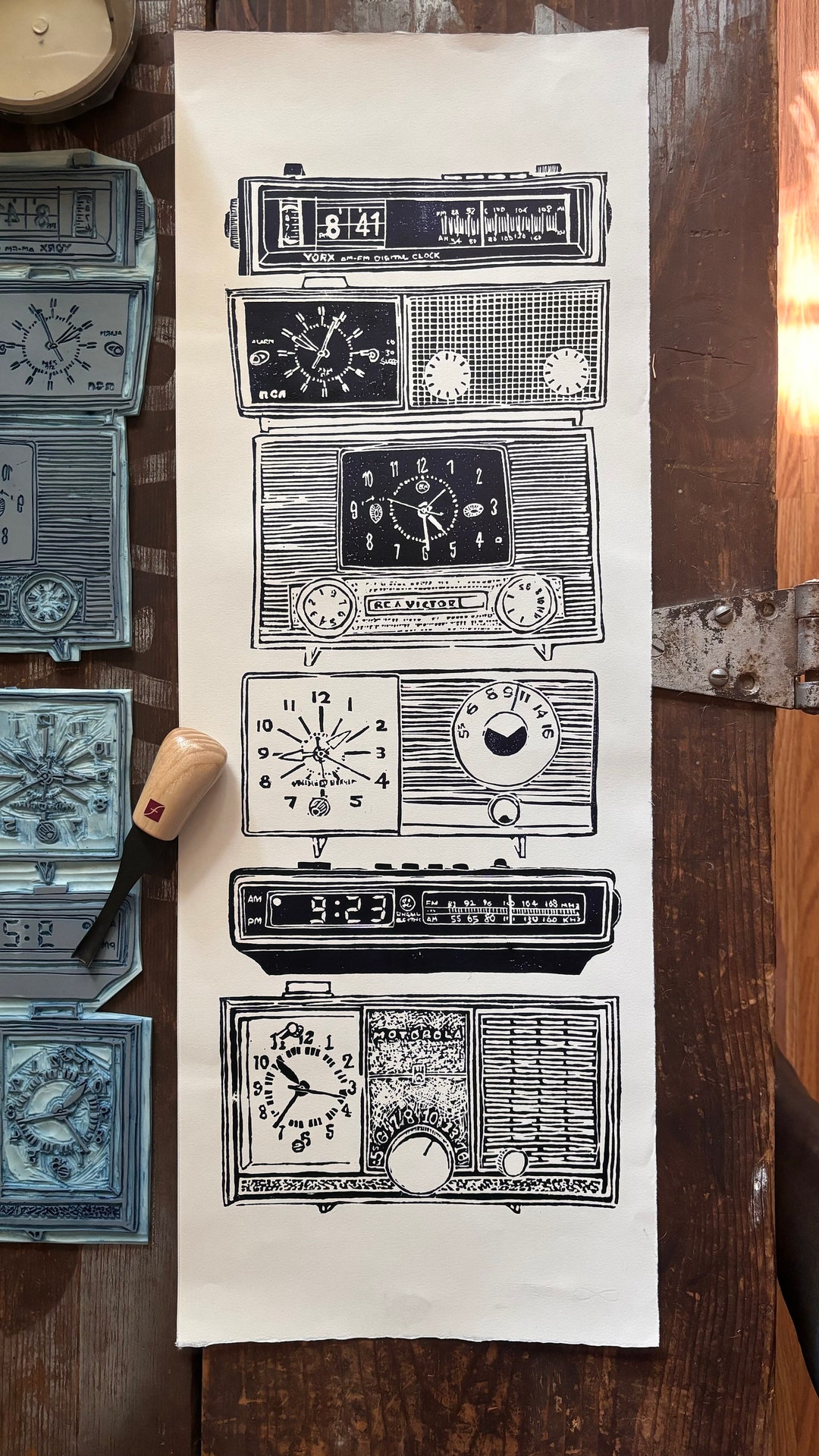 Vintage AM/FM Clock Radio Block Print - Etsy