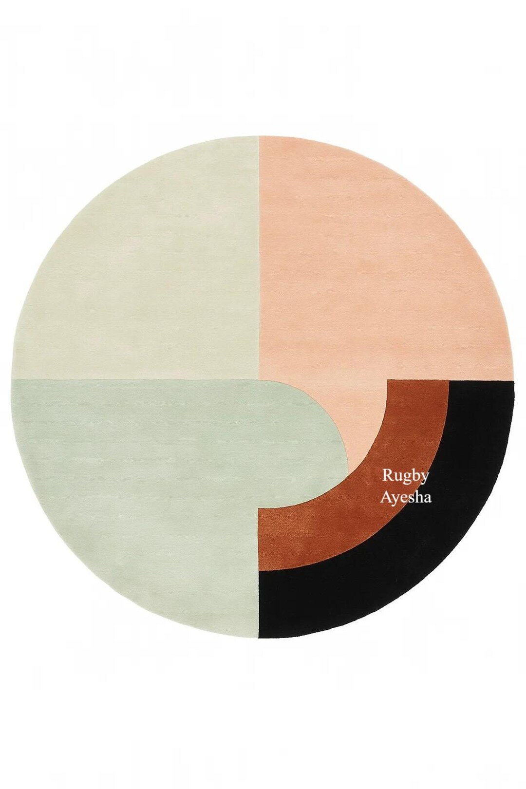 Geometric Round Rug | Modern Color Block Carpet | Pastel Mint Peach Tan ...