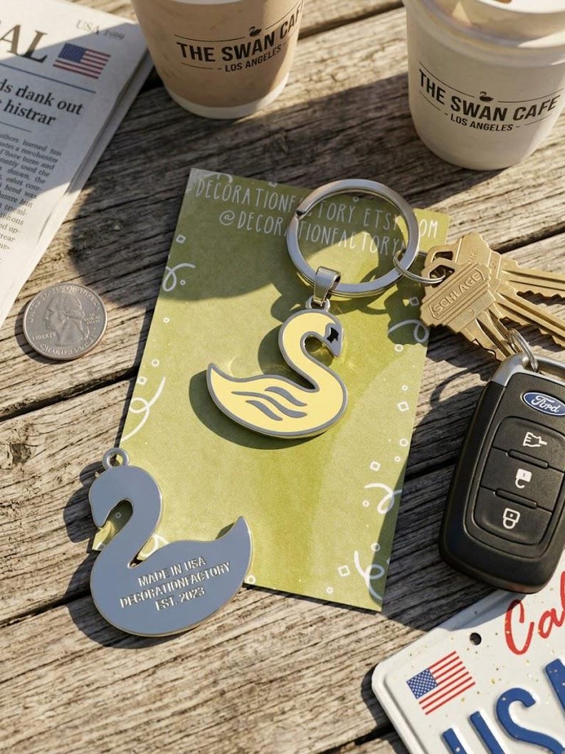Tiny Swan Keychain Cute Kawaii Bird Charm Elegant Minimal Bag Accessory ...
