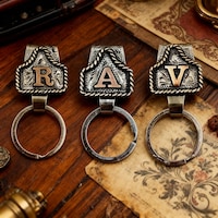 Personalized Leather Keychain Monogram Cow Tag Key Ring Custom Initial ...