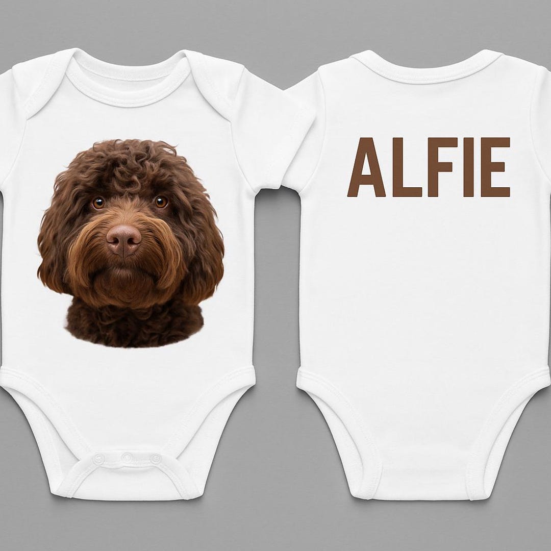 Personalised Cute Cockapoo Baby Grow - Baby Name on Back. - Custom Baby ...