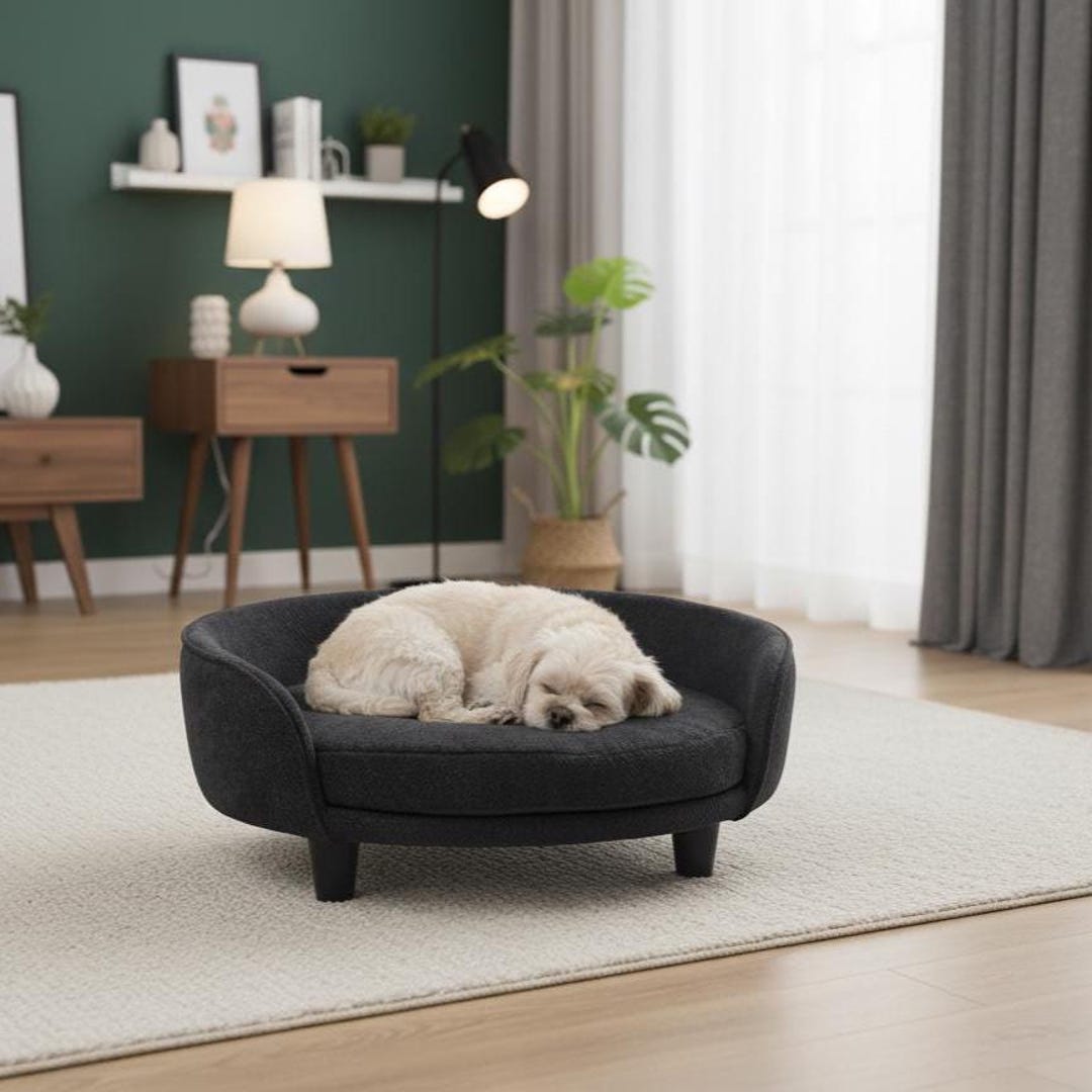 Black Pet Bed, Handmade Bed for Dogs, Cats, Cozy Boho Farmhouse Style ...