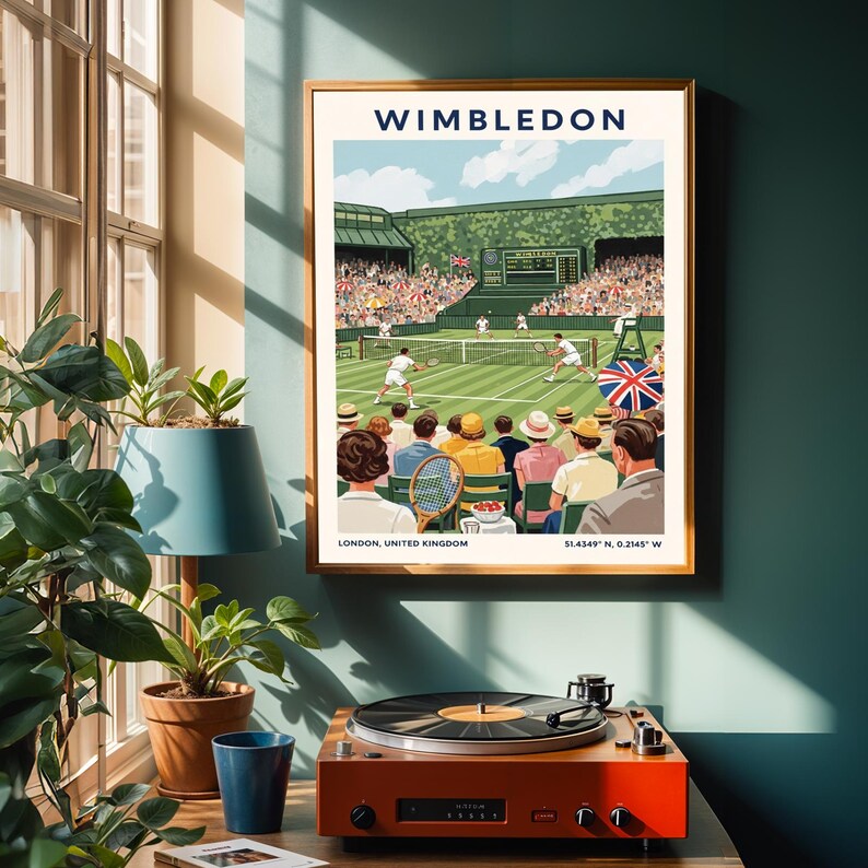 Wimbledon Tennis Match Poster – Green and White | Vintage Sports Art ...