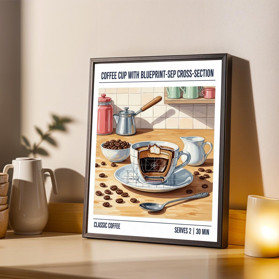 Coffee Cup Blueprint Art Print - Etsy