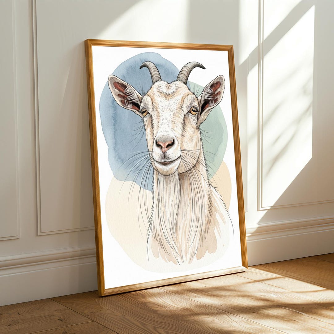 Goat Portrait and Blue Teal Watercolor Illustration - Etsy