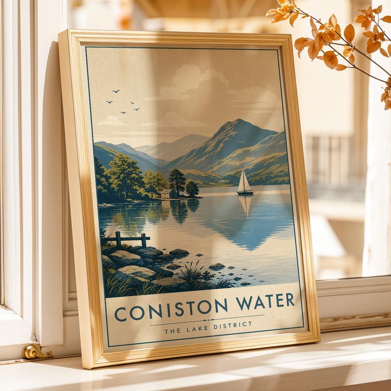 Coniston Water Poster | Modern Vector, Patina Blue and Cloud Dancer ...