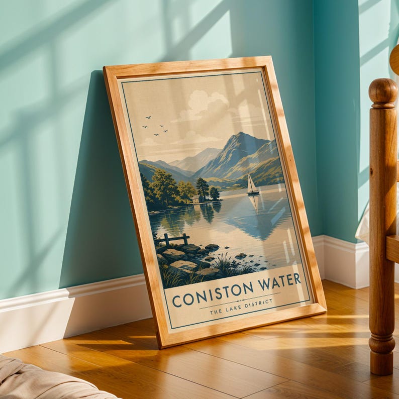 Coniston Water Poster | Modern Vector, Patina Blue and Cloud Dancer ...