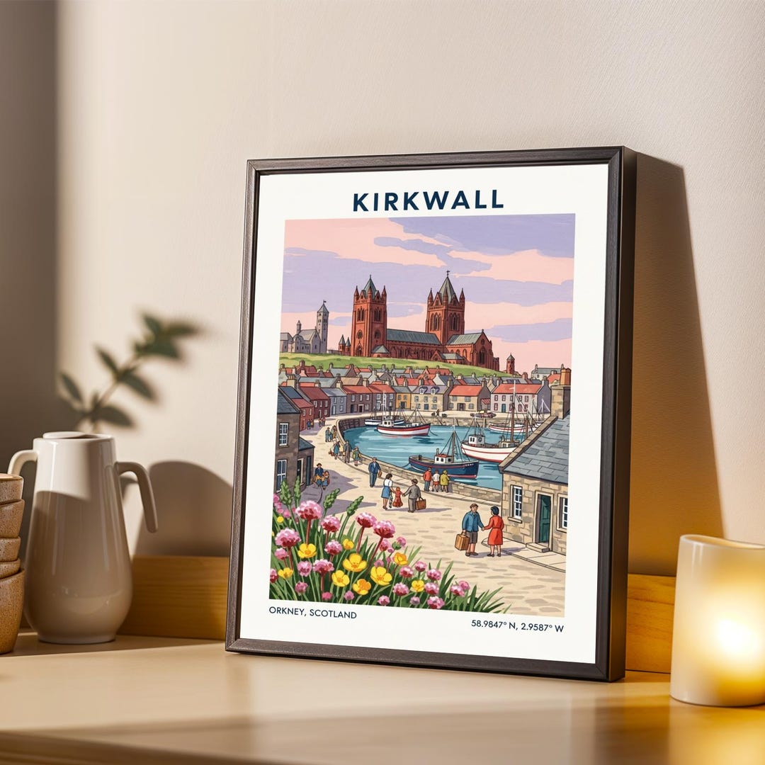 Kirkwall Cathedral Harbour Poster – Vintage Travel Art – Orkney British ...