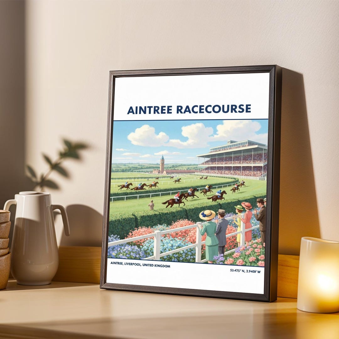 Aintree Racecourse Illustration Poster – Vintage Horse Racing Art ...