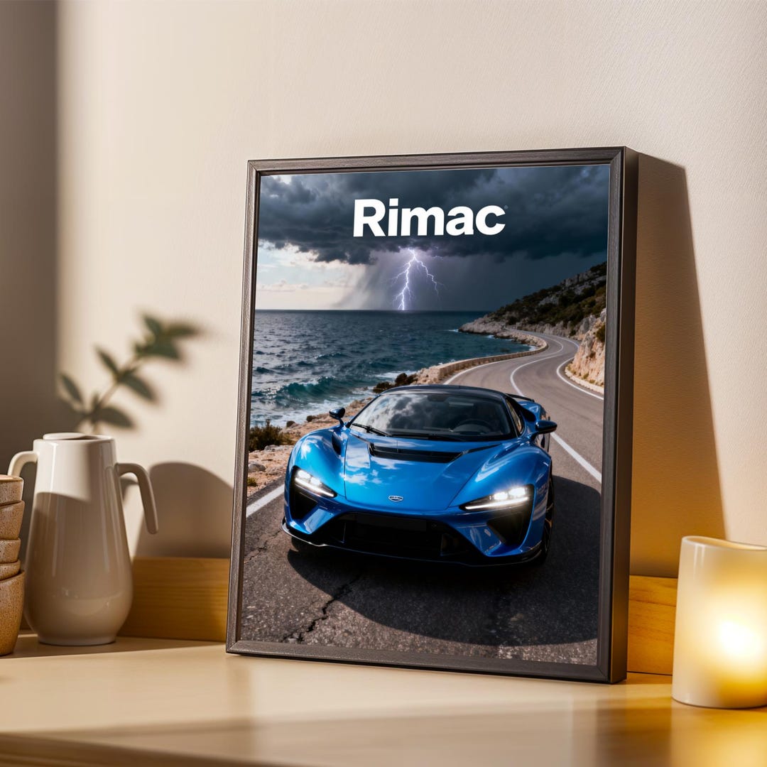 Blue Rimac Nevera Sports Car Poster: Automotive Enthusiast Garage Decor ...