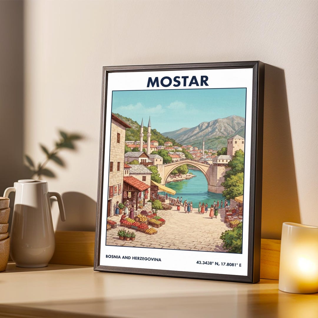 Mostar Stari Most Poster – Vintage European Cityscape – Travel Art for ...