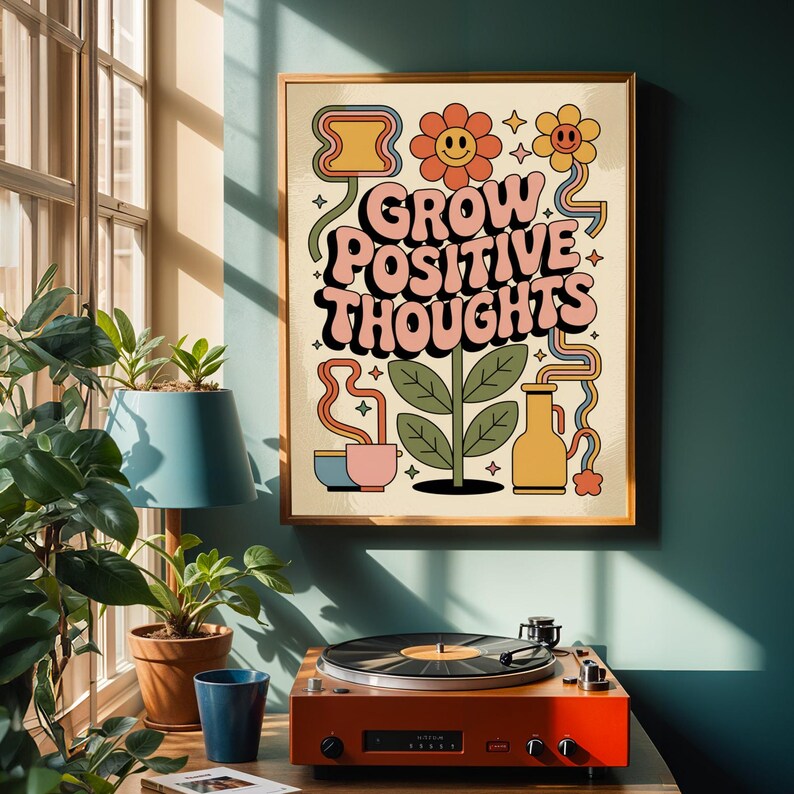 Grow Positive Thoughts Poster - Typography Art Print - Etsy
