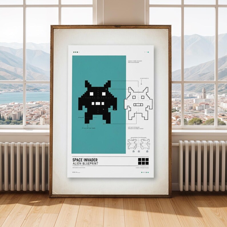 Space Invader Alien Blueprint Poster – Minimalist Schematic Print ...