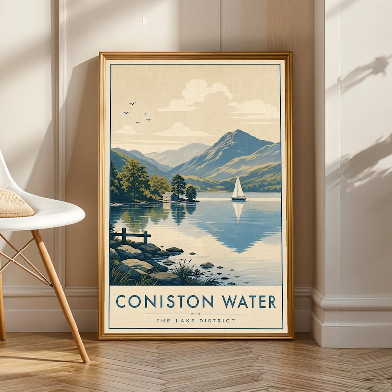Coniston Water Poster | Modern Vector, Patina Blue and Cloud Dancer ...