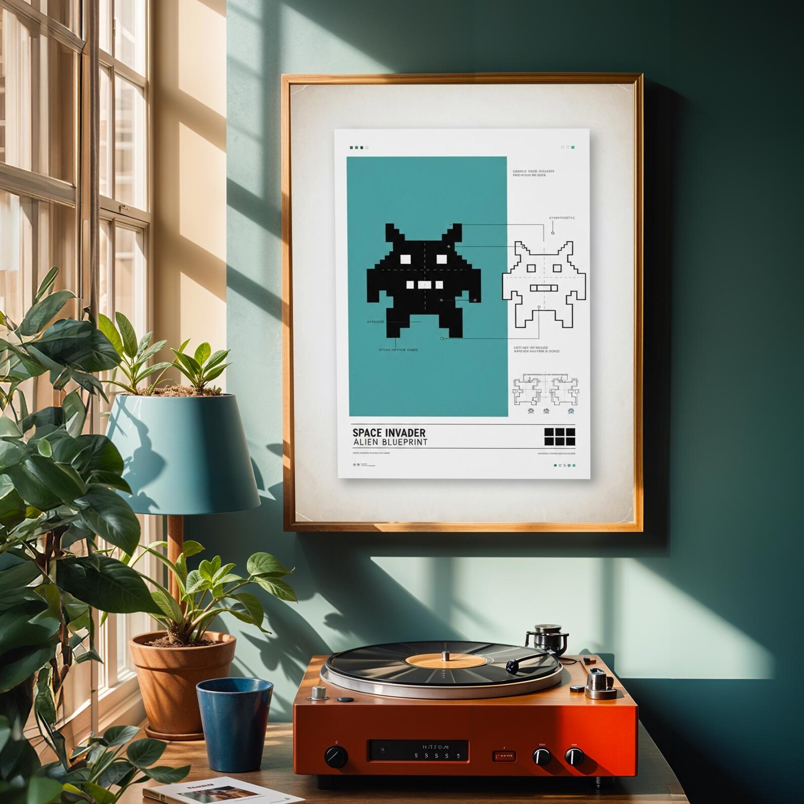 Space Invader Alien Blueprint Poster – Minimalist Schematic Print ...