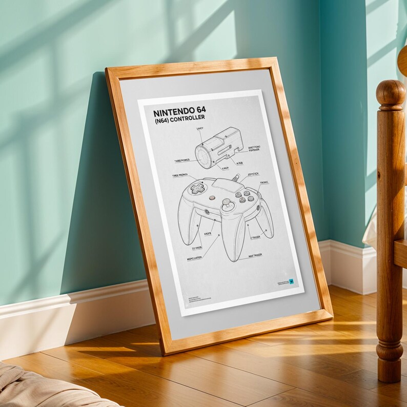 Nintendo 64 Controller Poster – Modern Blueprint, Technical Drawing ...