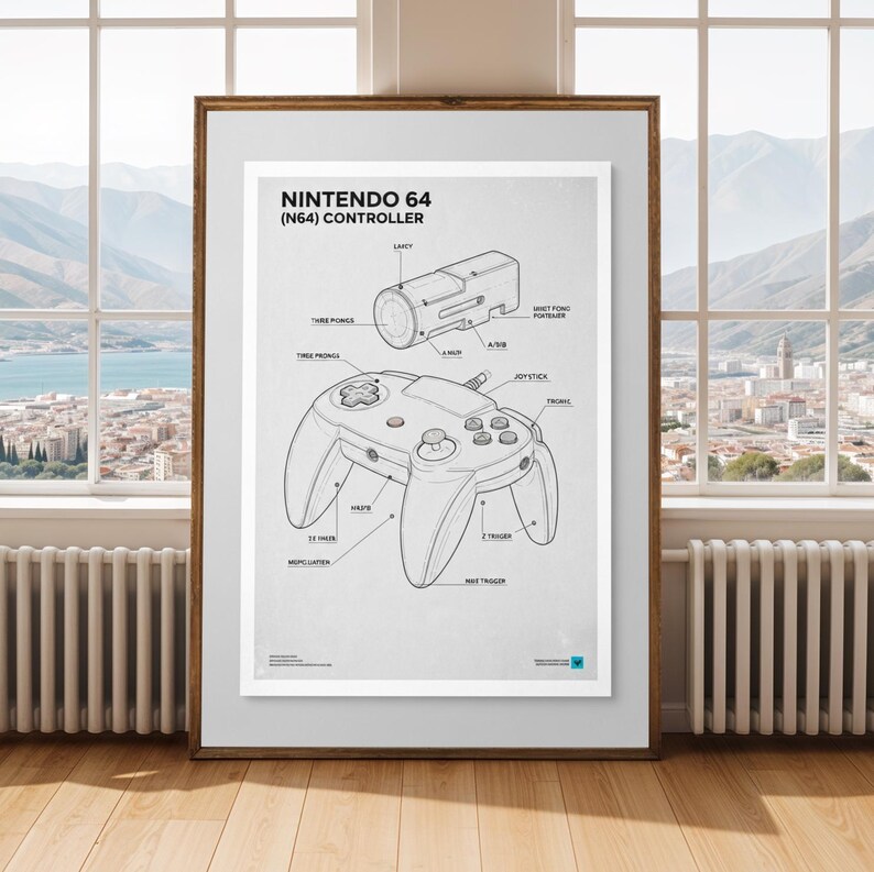 Nintendo 64 Controller Poster – Modern Blueprint, Technical Drawing ...