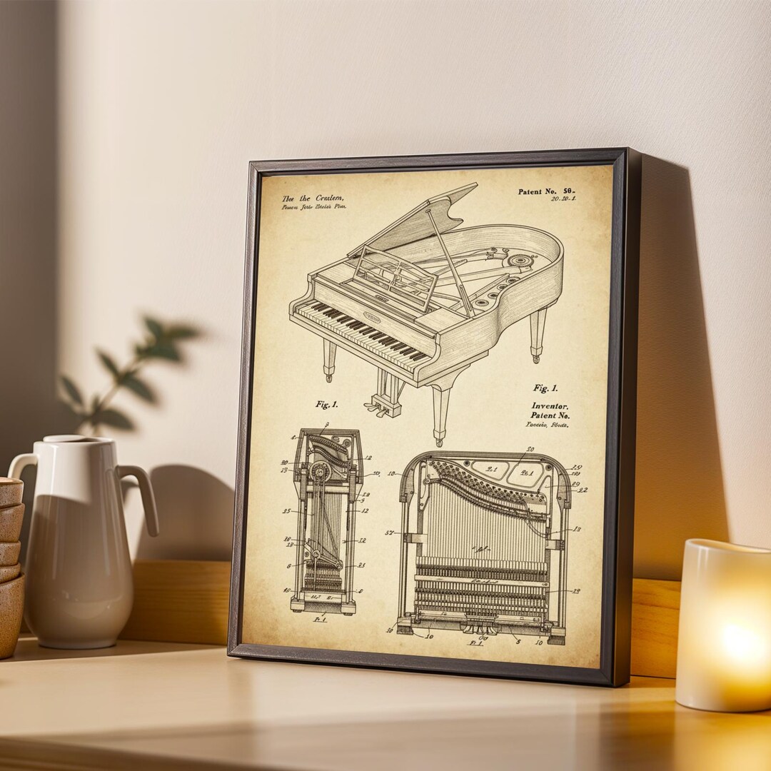 Grand Piano Blueprint Art Print: Sepia Vintage Technical Drawing - Etsy