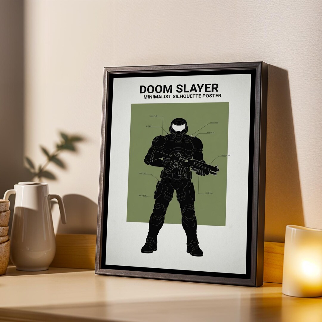 Doom Slayer Blueprint for Gamers – Black and Green Minimalist Art ...