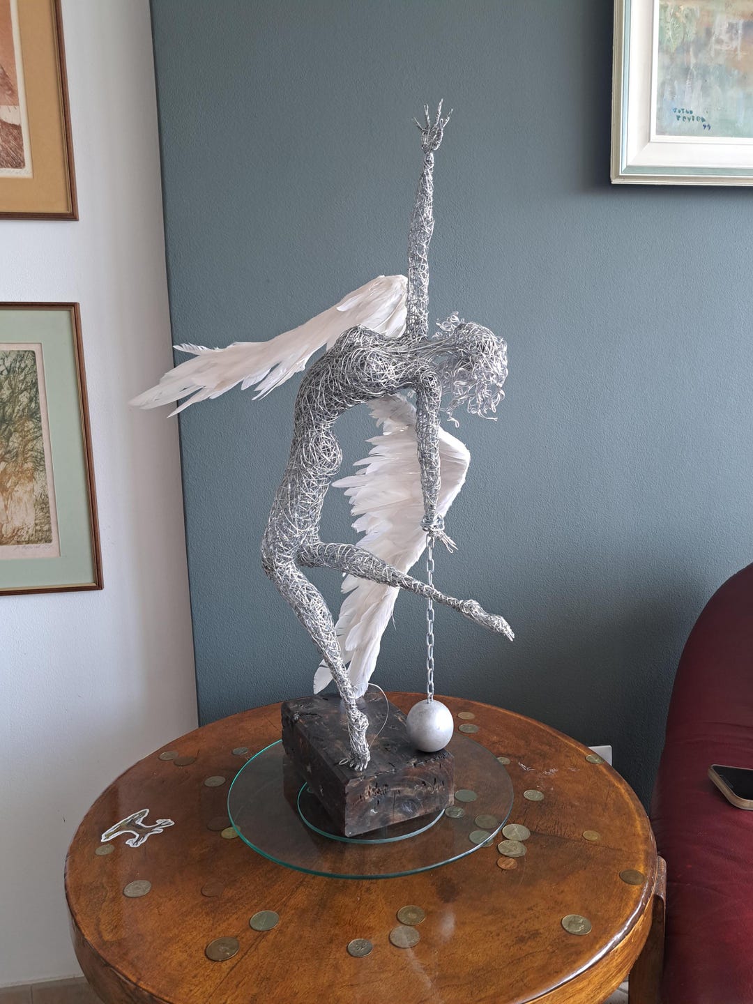 Chained Angel Statue, White Wire Angel, Chained Heavens Sculpture, Wire ...