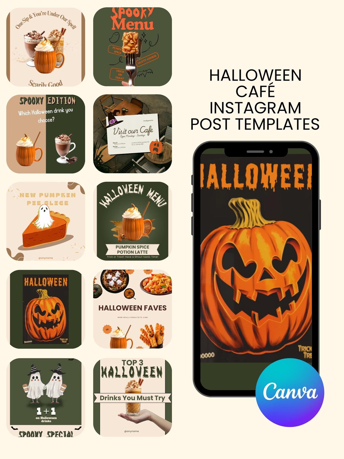 Halloween Cafe Instagram Templates: Spooky Canva Bundle (digital ...
