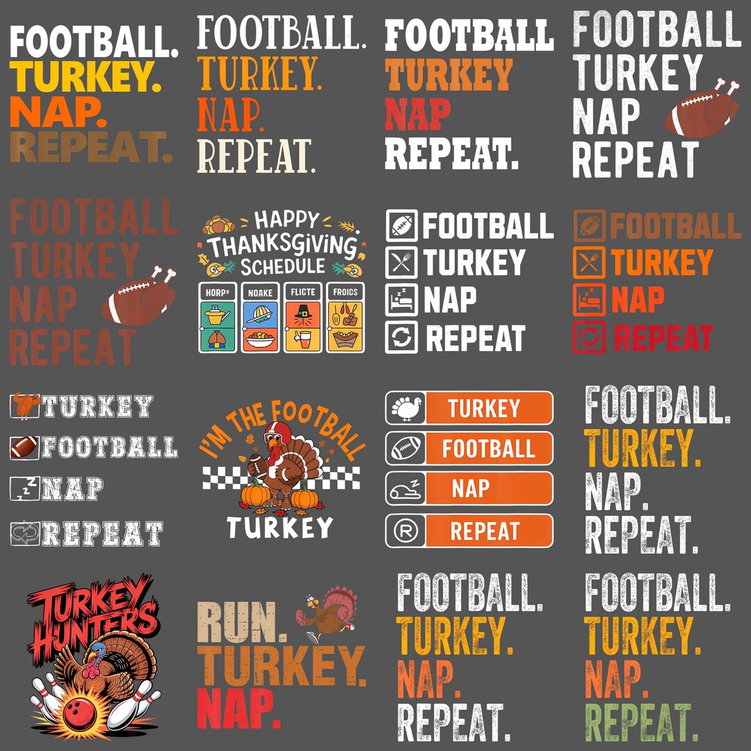 Turkey Football Nap Repeat PNG, Funny Thanksgiving Humor Clipart, Slay ...
