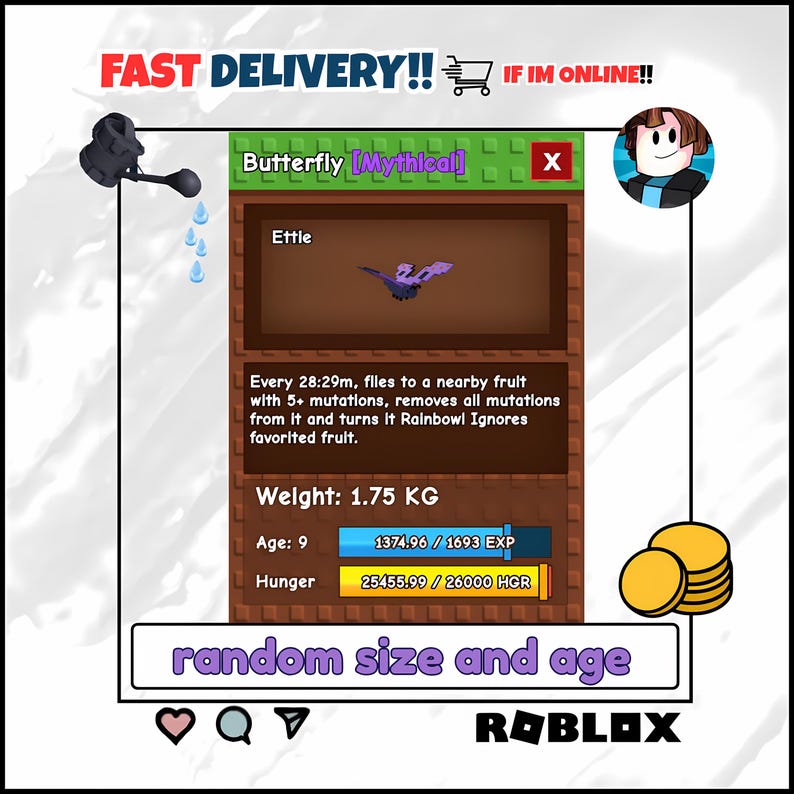 Butterfly - Grow a Garden Roblox Robux - Etsy UK