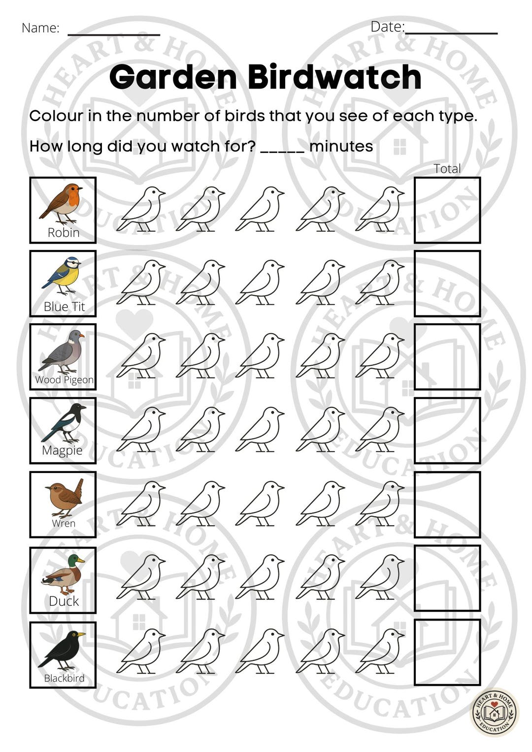 Garden Birdwatch Worksheet | Printable Bird Spotting Activity for Kids ...