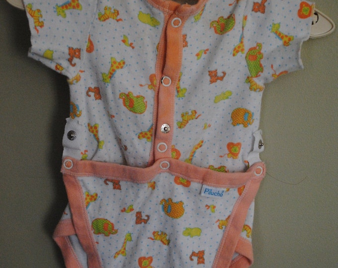 Vintage PILUCHO Short Sleeve Adjustable Snap ZOO Onesie Baby Boy or ...