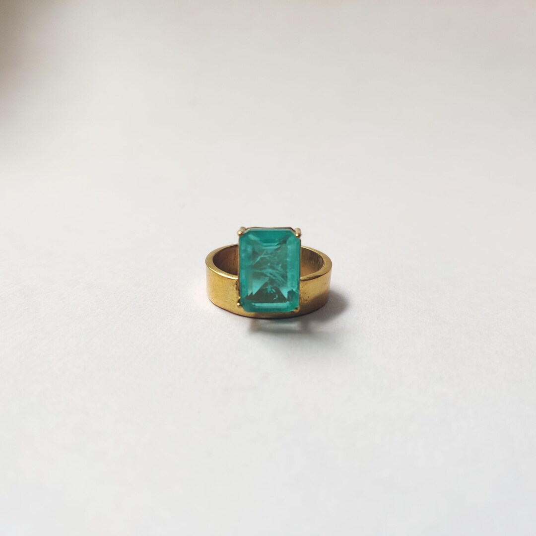 Green Emerald Cut With Inclusions 925 Sterling Silver Long Right Hand ...