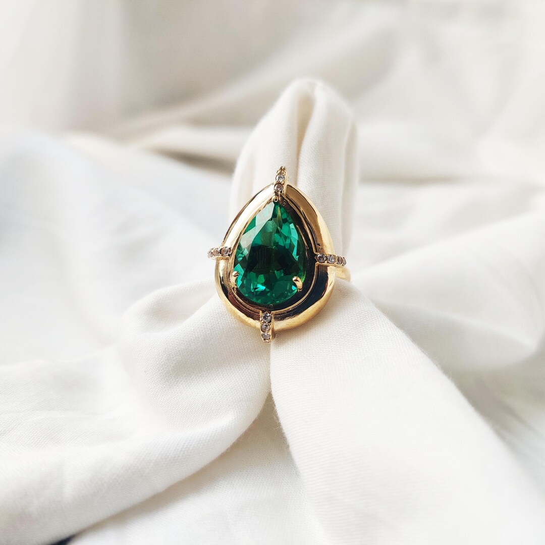 Green Emerald Cut With Inclusions 925 Sterling Silver Long Right Hand ...
