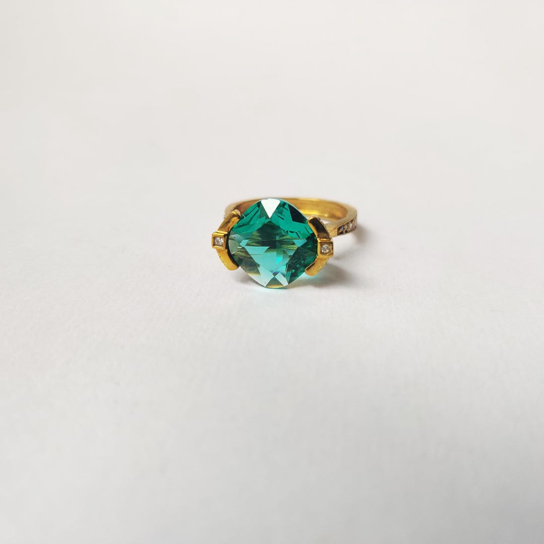 Green Emerald Cut With Inclusions 925 Sterling Silver Long Right Hand ...