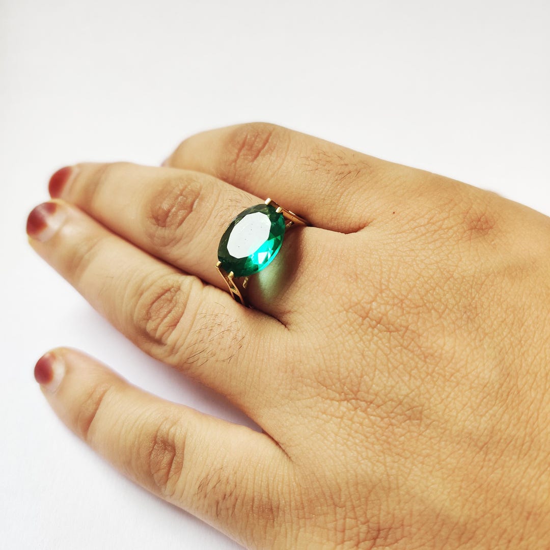 Green Emerald Cut With Inclusions 925 Sterling Silver Long Right Hand ...
