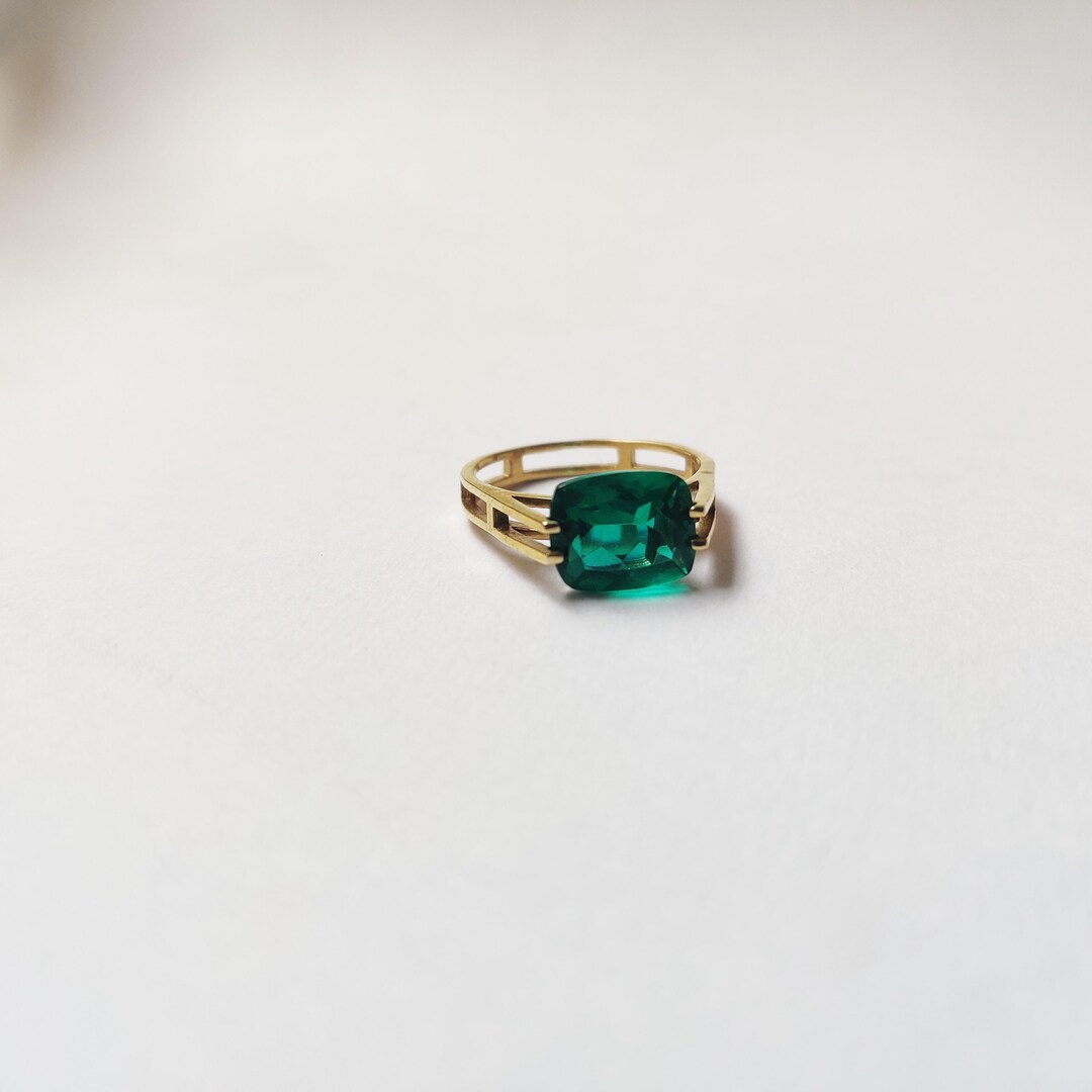 Green Emerald Cut With Inclusions 925 Sterling Silver Long Right Hand ...
