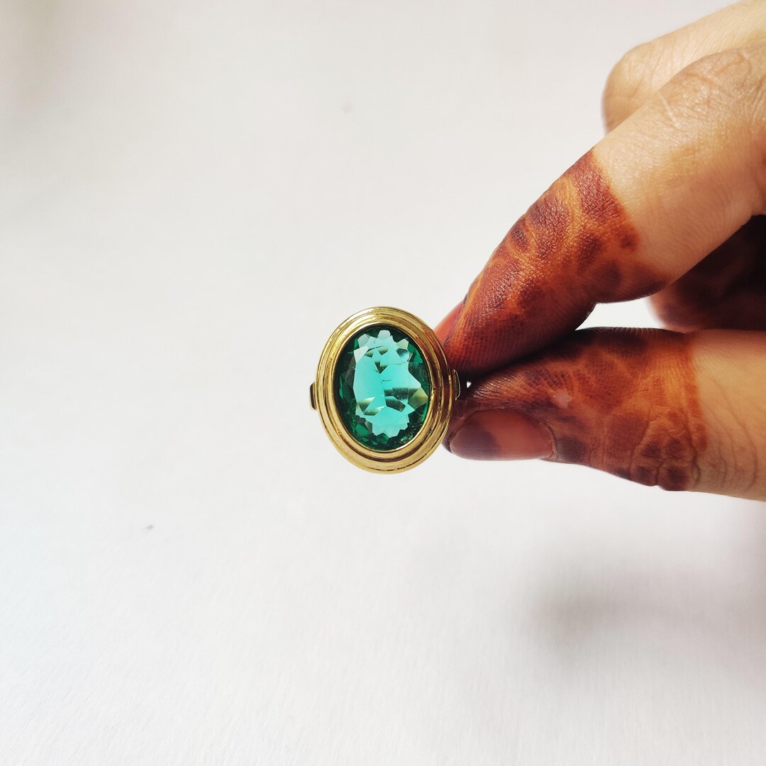 Green Emerald Cut With Inclusions 925 Sterling Silver Long Right Hand ...