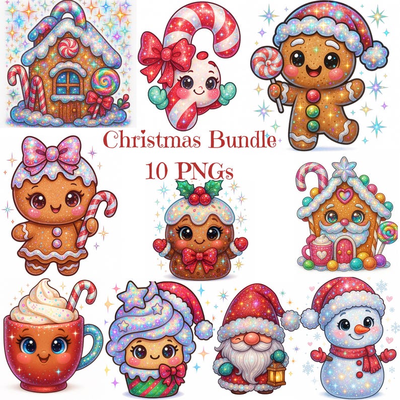 Christmas Kawaii Glitter Clipart Bundle (digital Download) - Etsy