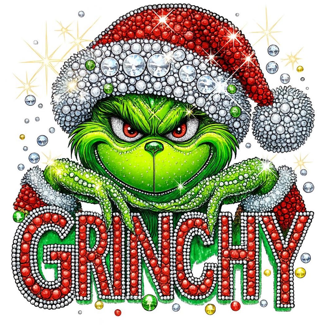 Grinchy PNG | Sparkly Rhinestone Christmas Art | Funny Holiday Clipart ...